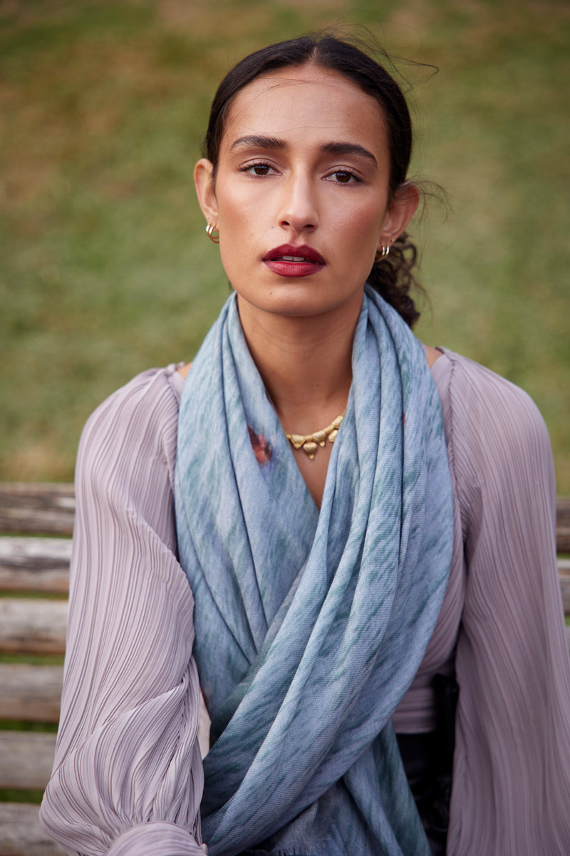 Wool Silk Photo Scarf - 'The Swimmers'