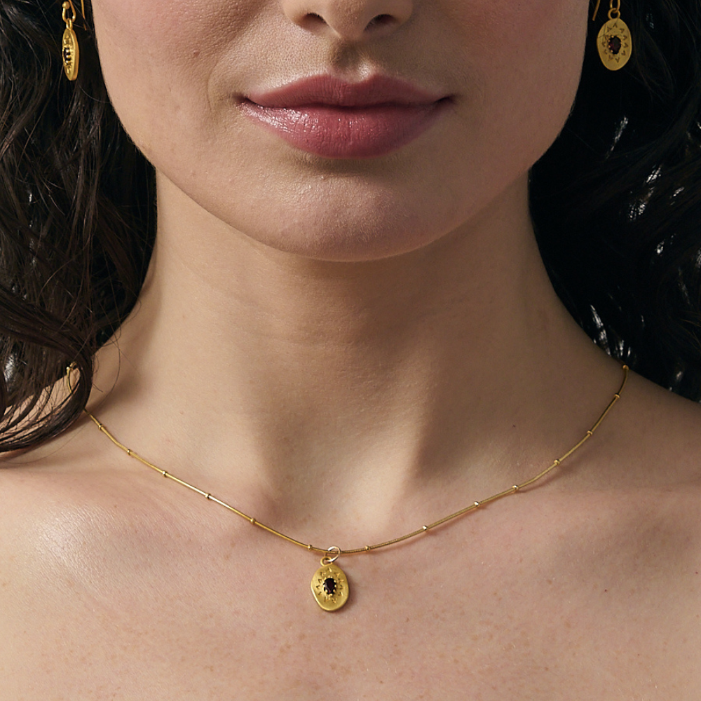 January Birthstone Garnet Gold Artisan Necklace